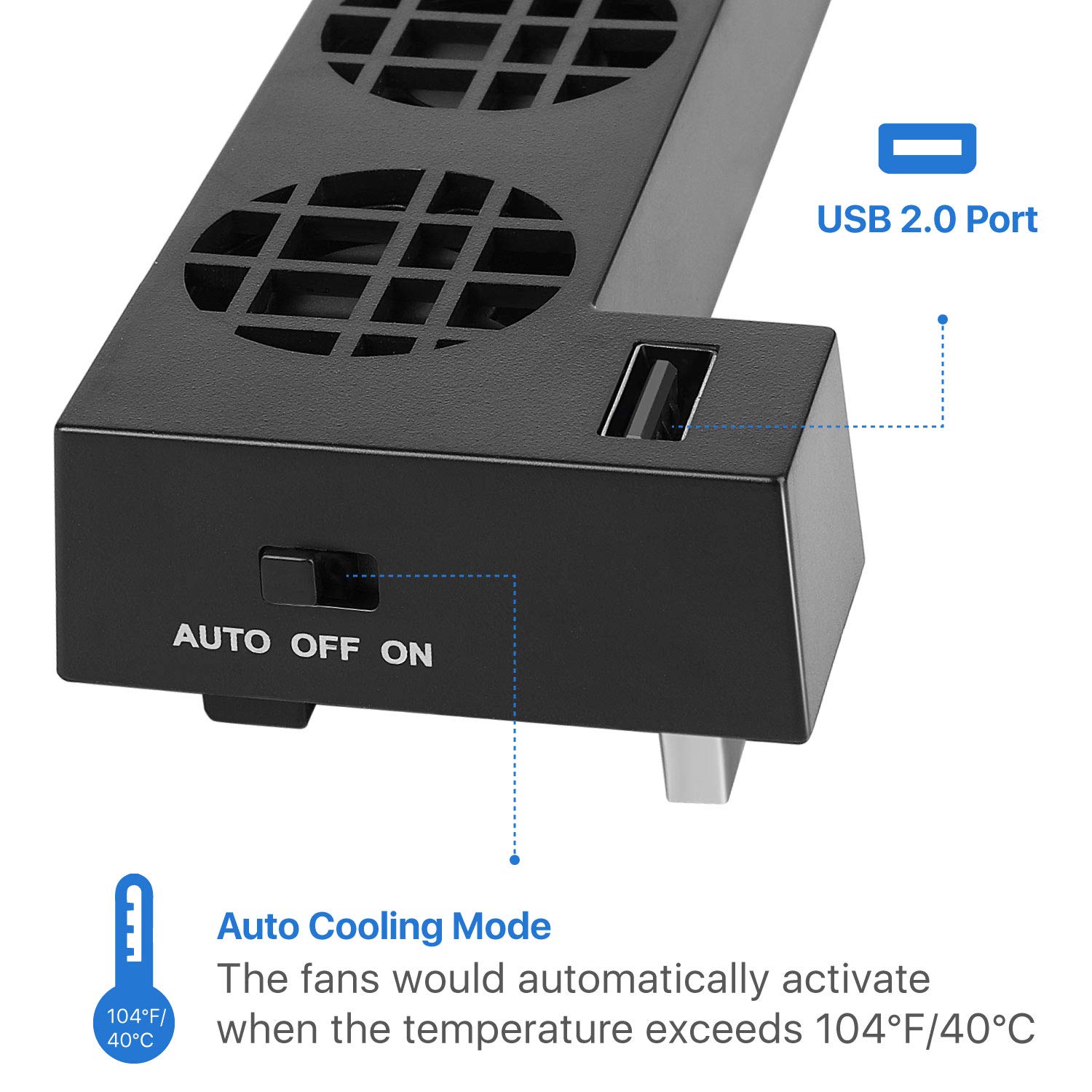 TNP USB Cooling Fan Attachment for Xbox One X, USB Powered External Smart Auto Cooler System w/ 3 High-Speed Fans & 1 Charging/Data Syncing USB 2.0 Port