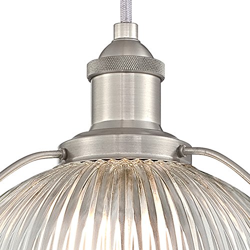 Westinghouse 6338700 One-Light Indoor Pendant, Brushed Nickel Finish with Clear Ribbed Glass