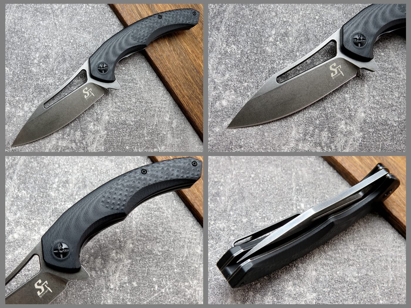 Sitivien ST116 Folding Knife, D2 Steel Blade+G10 Handle Large Modle Size EDC Tool Knife for Outdoor, Camping,Hiking-Black …