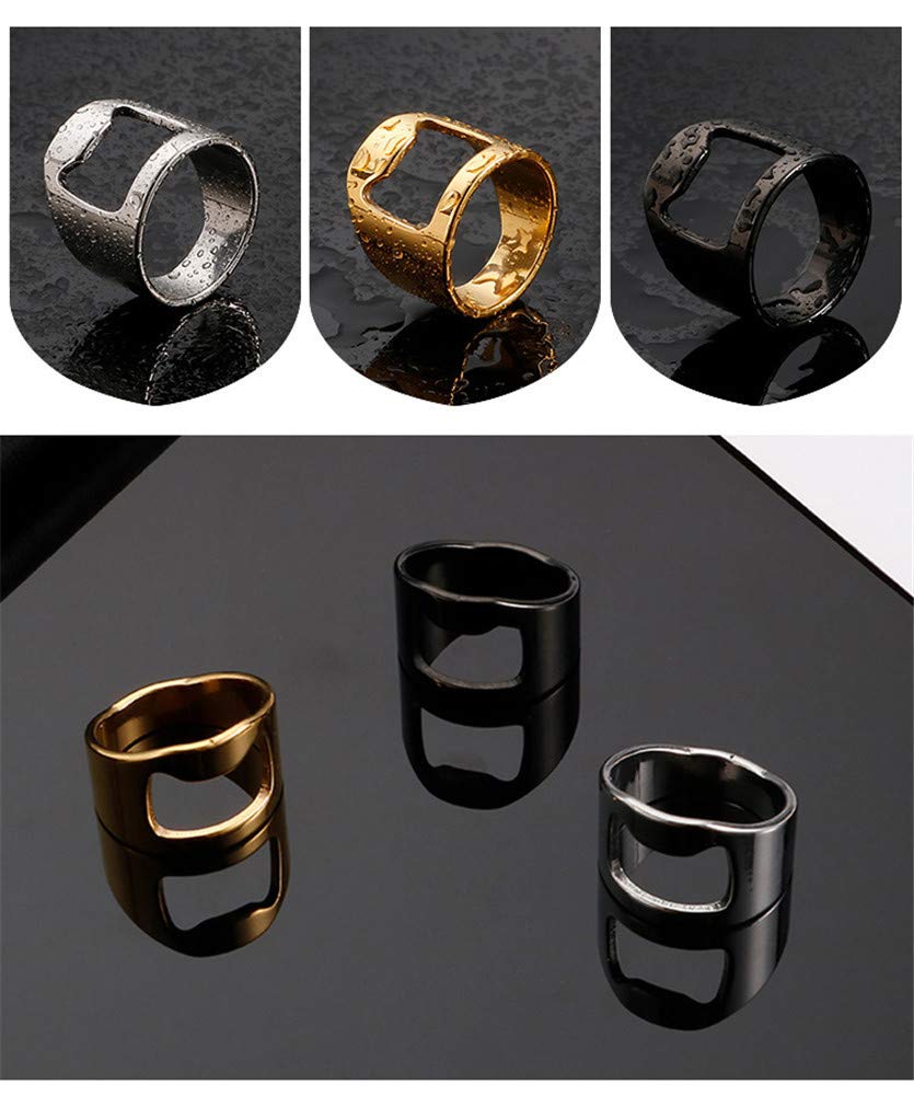 WOYNJI Stainless Steel Creative Beer Bar Tool Finger Bottle Opener Ring for Men Women, Silver Size 10