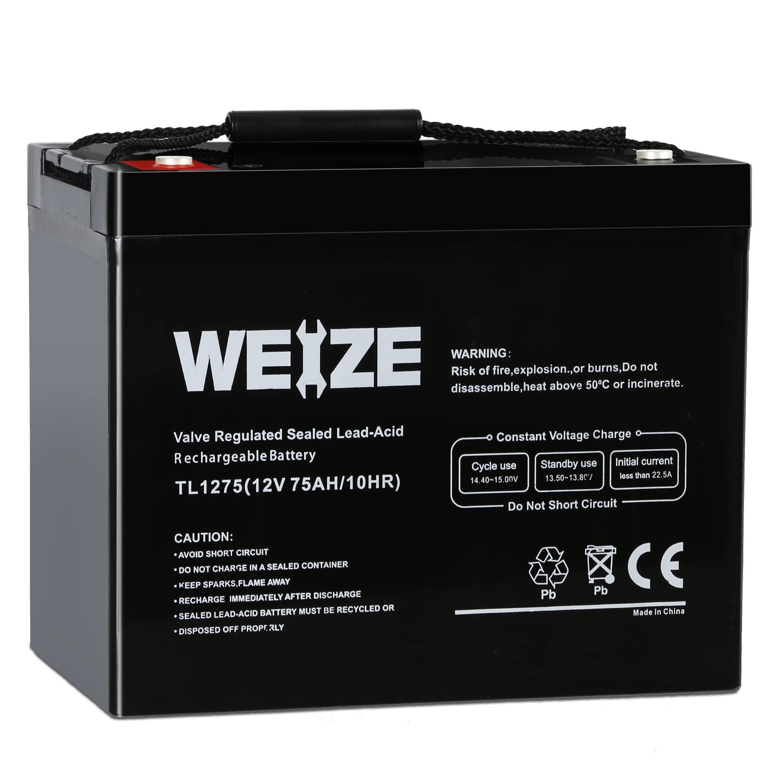 WEIZE 12V 75AH Deep Cycle Battery for Wayne ESP25 WSS30V Backup Sump Pump, Trolling Motor, Solar System, Mobility Wheelchair, General Use