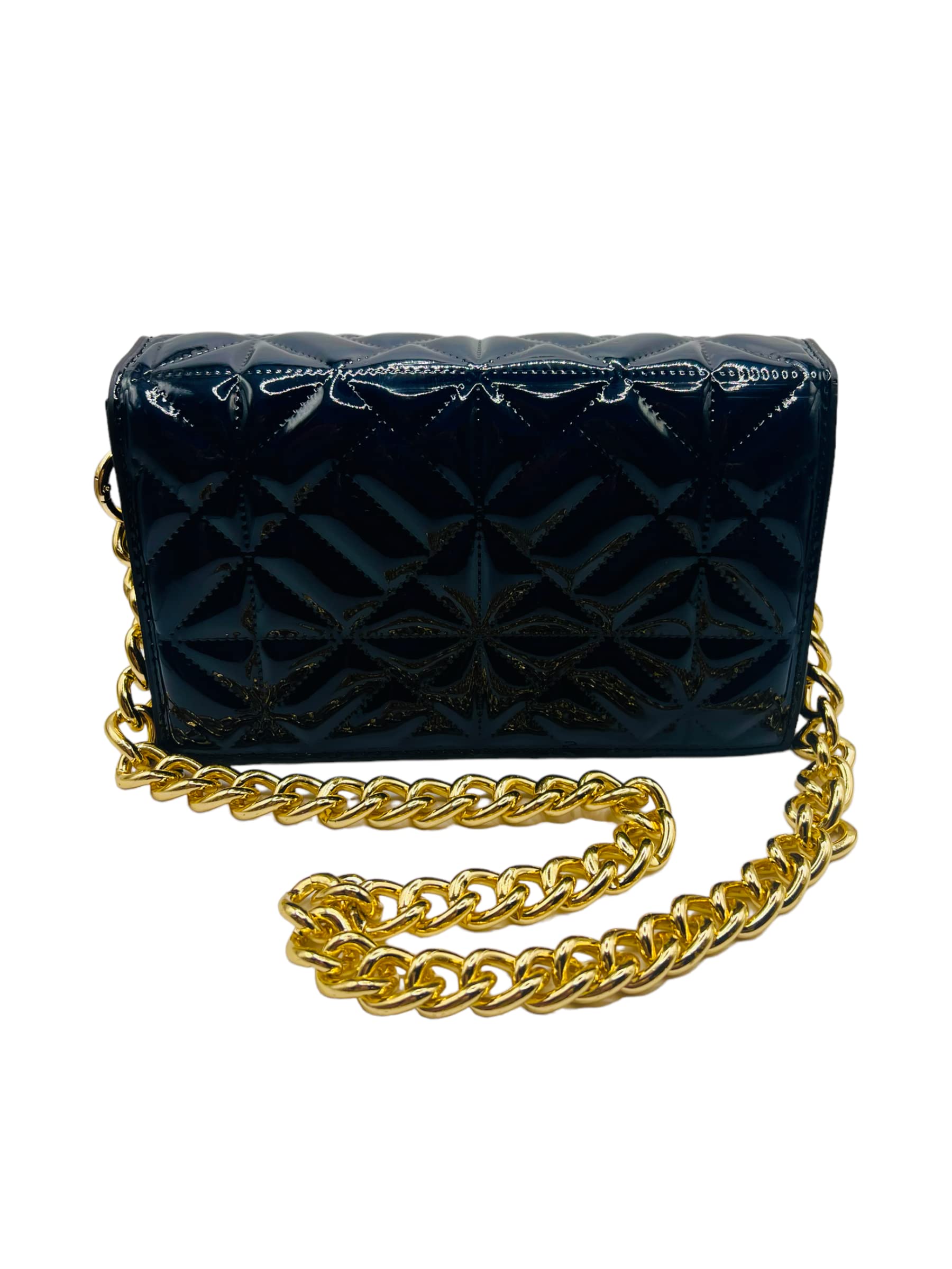 YVLSS Womens Quilted Evening Handbag (Patent Leather Black)