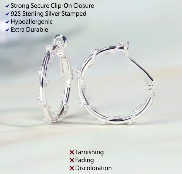 Sterling Silver Chain Wrap Clip-On Hoop Earrings, 30mm