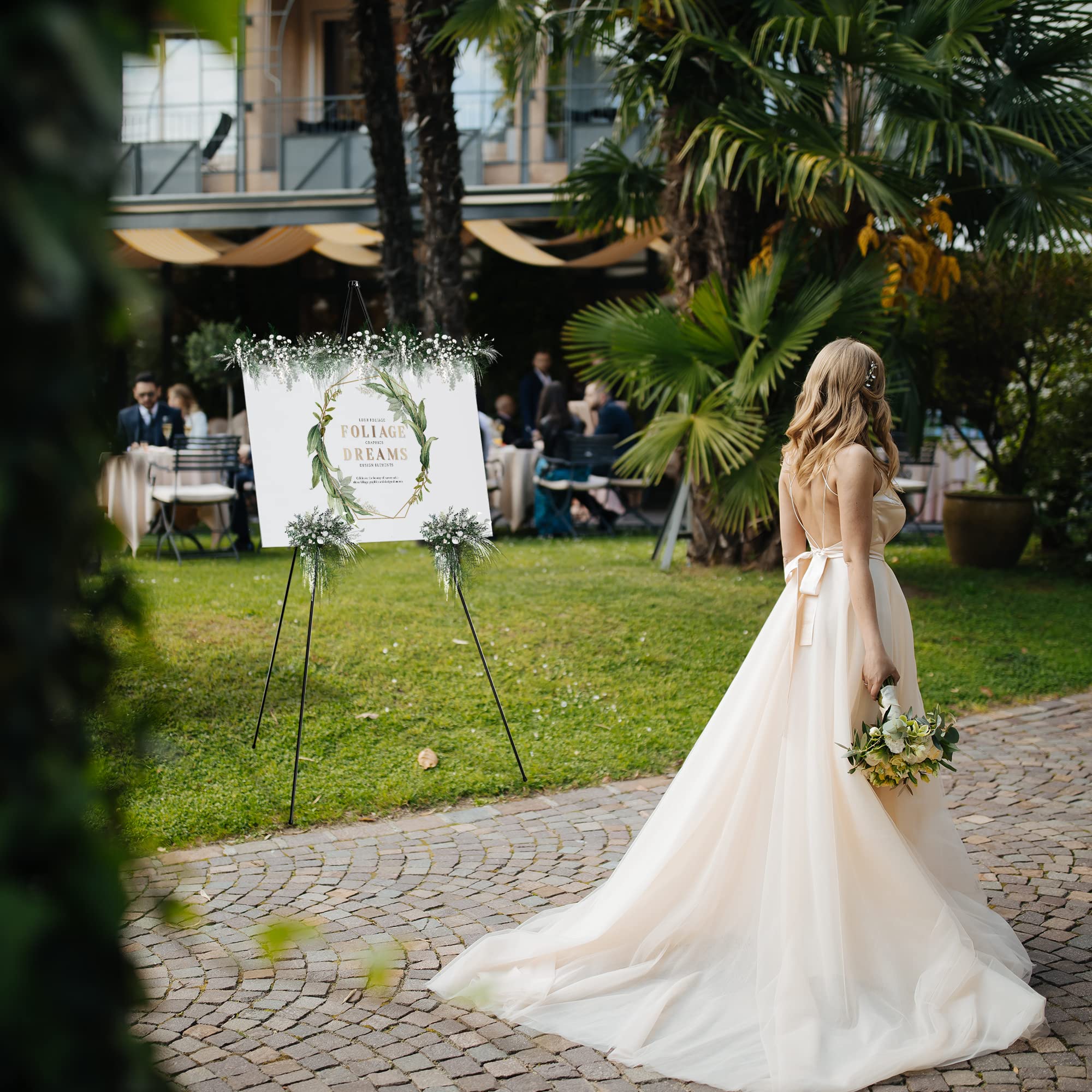 SIGN-W Easel Stand for Display Wedding Sign & Poster - 63 Inches Tall Easels for Display - with Bag Collapsable Portable Poster Easle - Large Floor Adjustable Metal Painting Easel Tripod Black