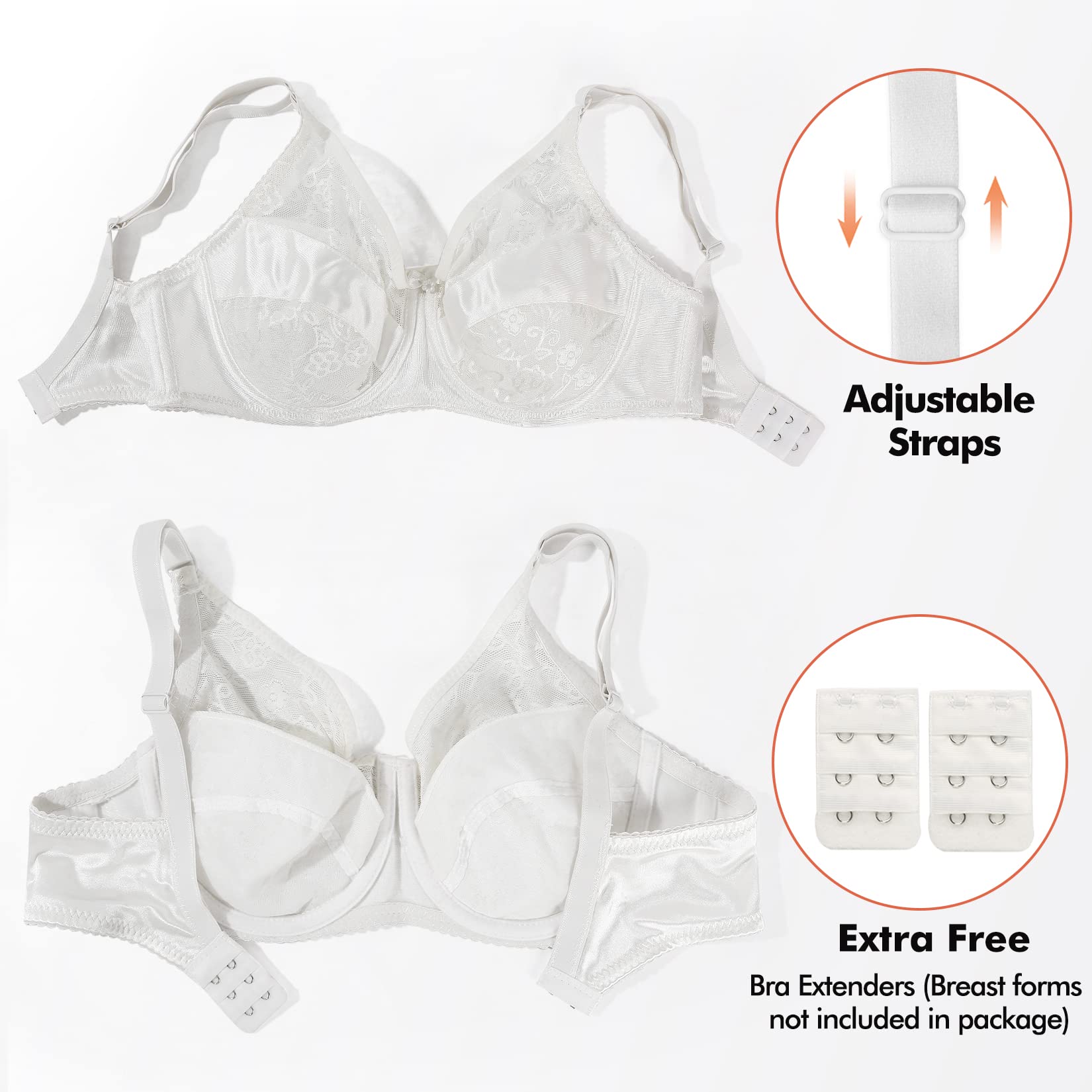 Windsleeping Breast Forms Pocket Bra for Prosthesis Women Mastectomy Crossdressers White
