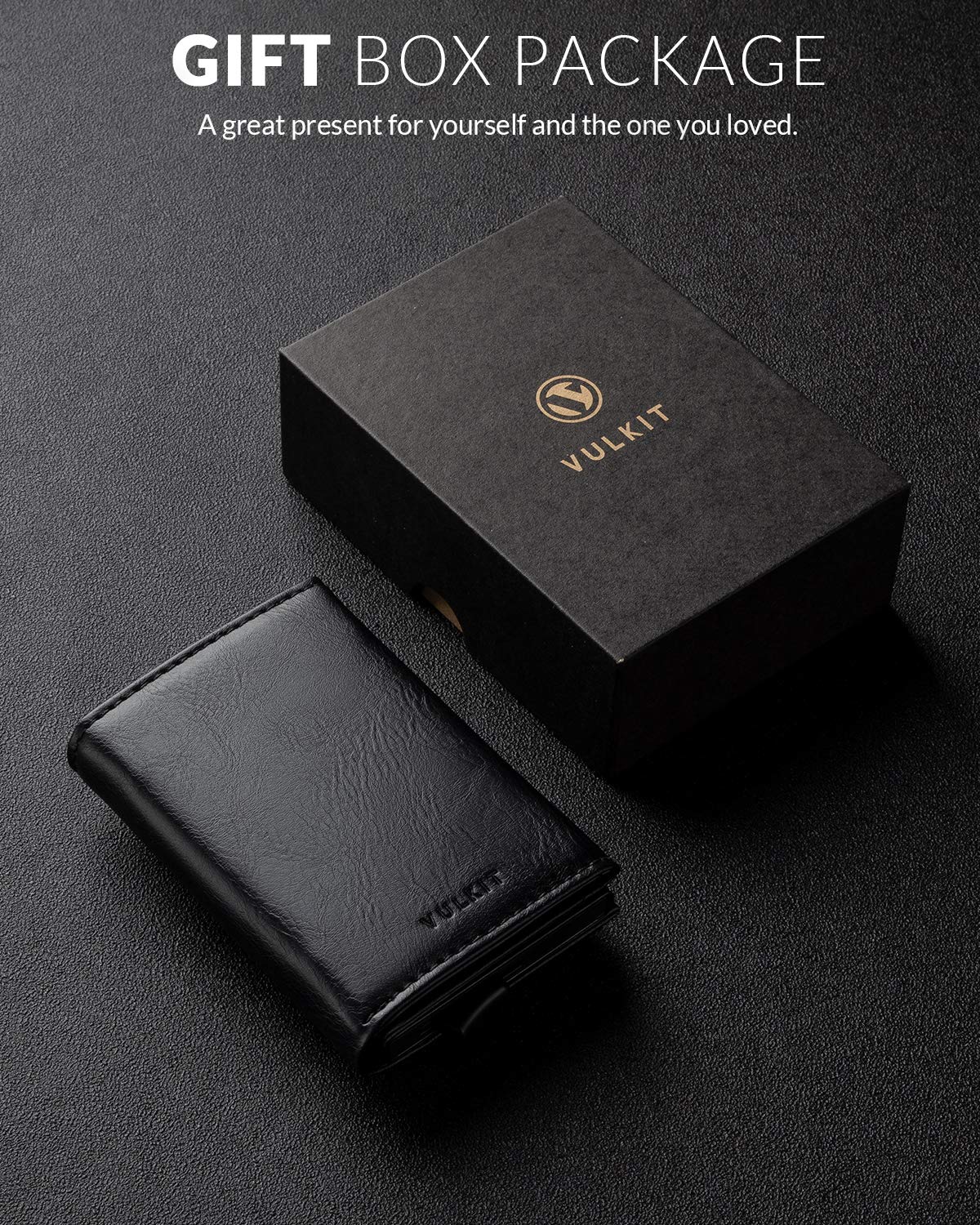 VULKIT Pop up Wallet RFID Blocking Leather Credit Card Wallet with Banknote Compartment, ID Window & Coin Pocket (Black)