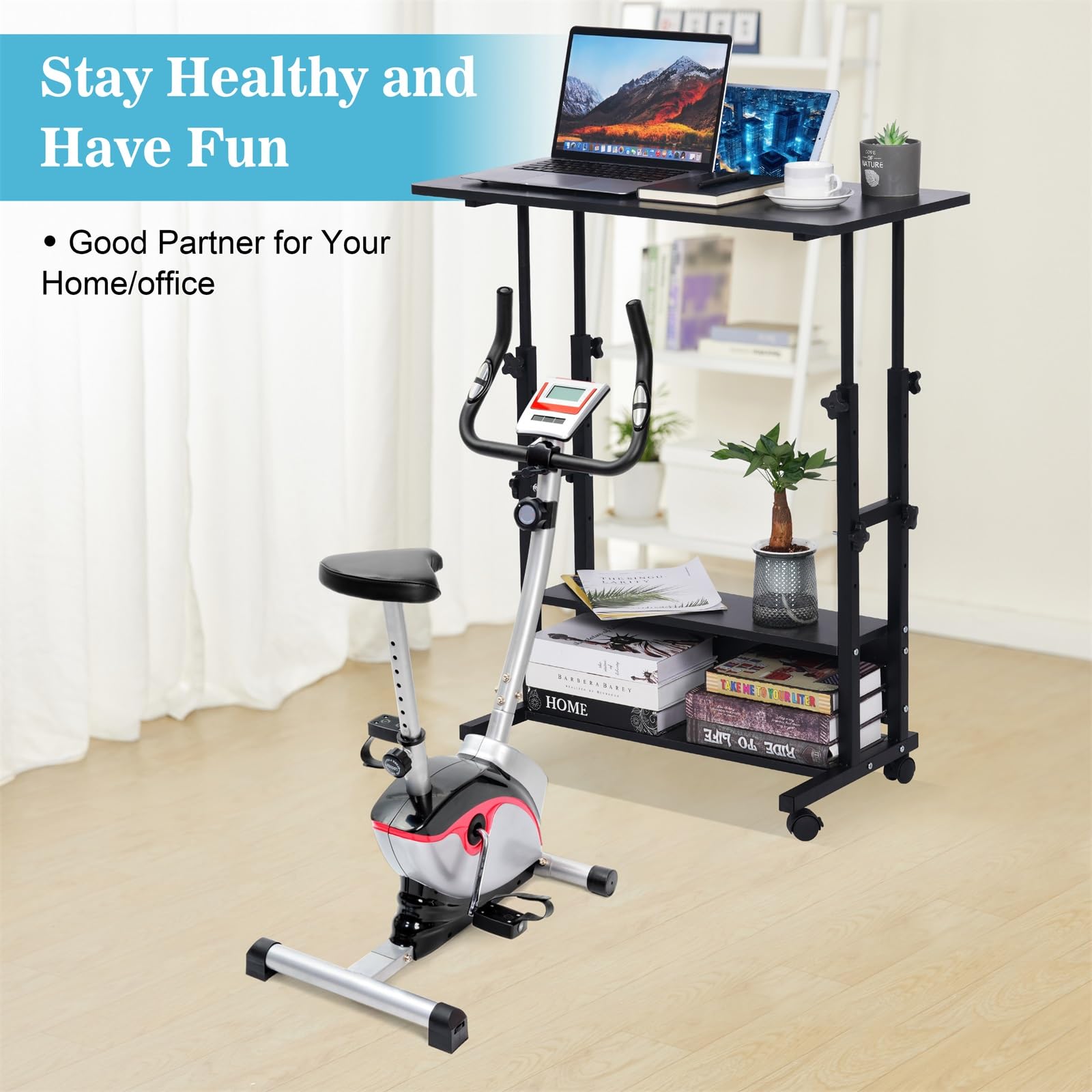 Small Standing Desk Adjustable Height, Mobile Stand Up Desk with Wheels, 32 Inch Portable Rolling Desk Small Computer Desk, Portable Laptop Desk Standing Table Sit Stand Home Office Desks Black