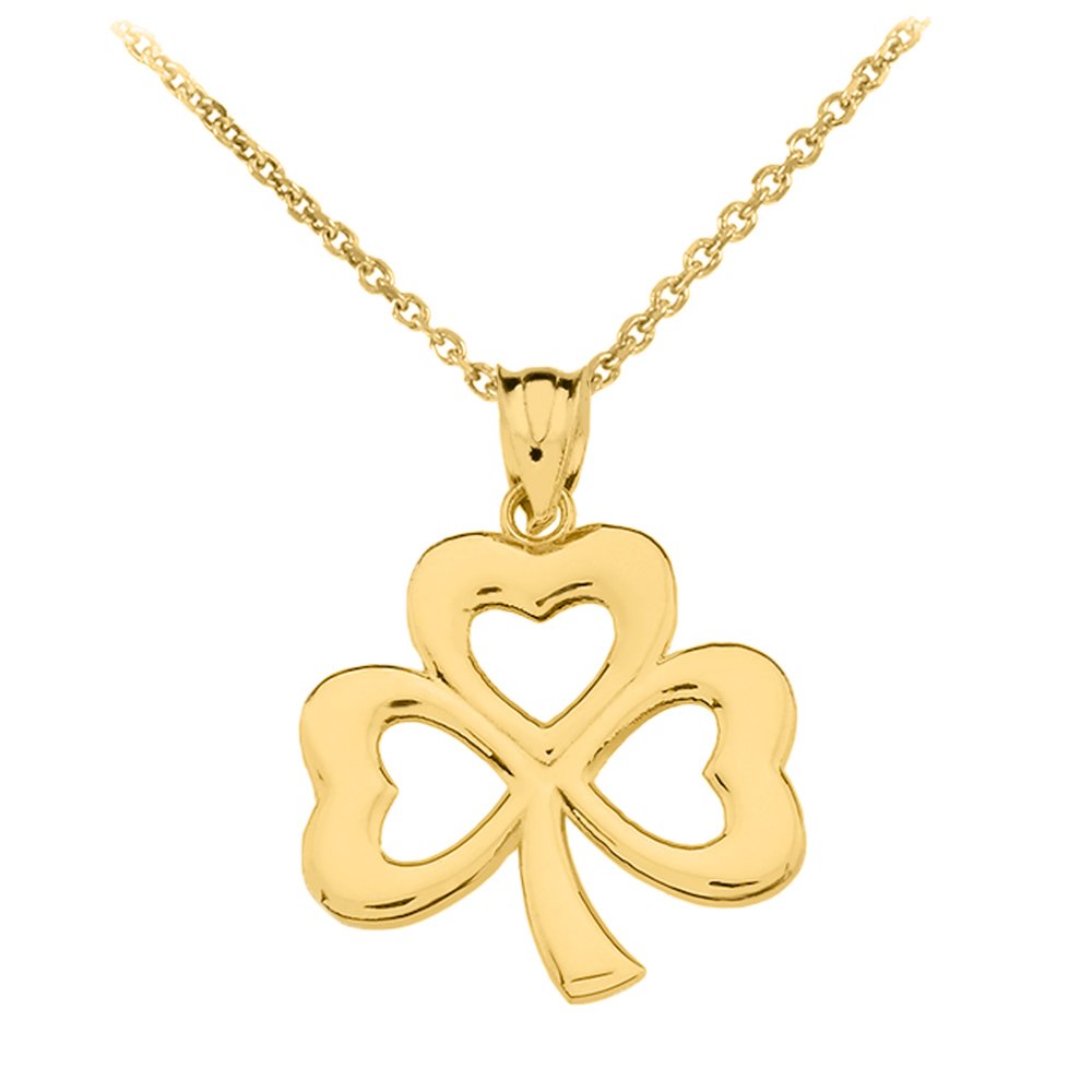 Sideways Crosses Women's 3 Leaf Heart Clover Pendant Necklace Irish Shamrock in 14k Gold, 22"