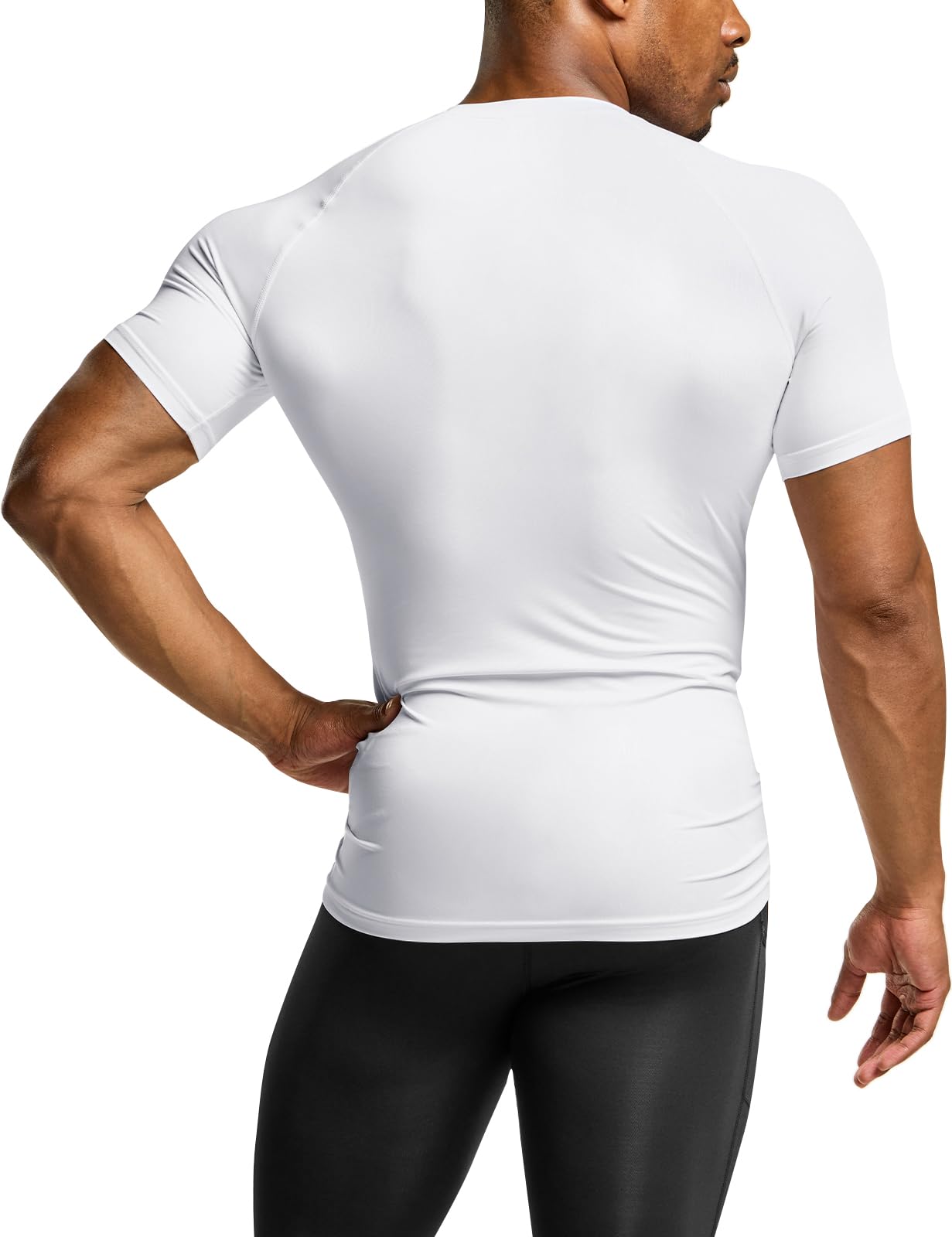 TSLA Men's Tactical Cool Dry Short Sleeve Compression Shirts, Athletic Workout Shirt, Active Outdoor Base Layer T-Shirts, V Neck Shirt White, Large