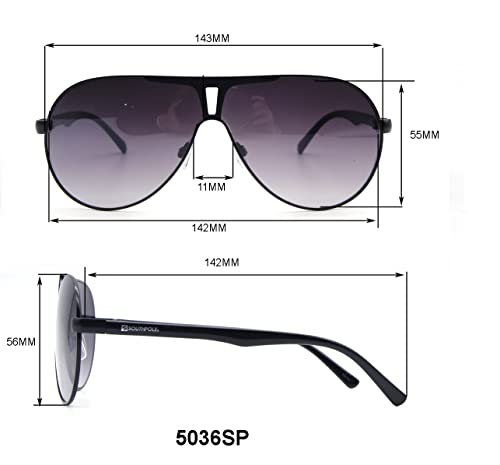 SOUTHPOLE 5036SP Shield UV Protective Metal Aviator Pilot Sunglasses. Cool Gifts for Men, 142 mm, Matte Black