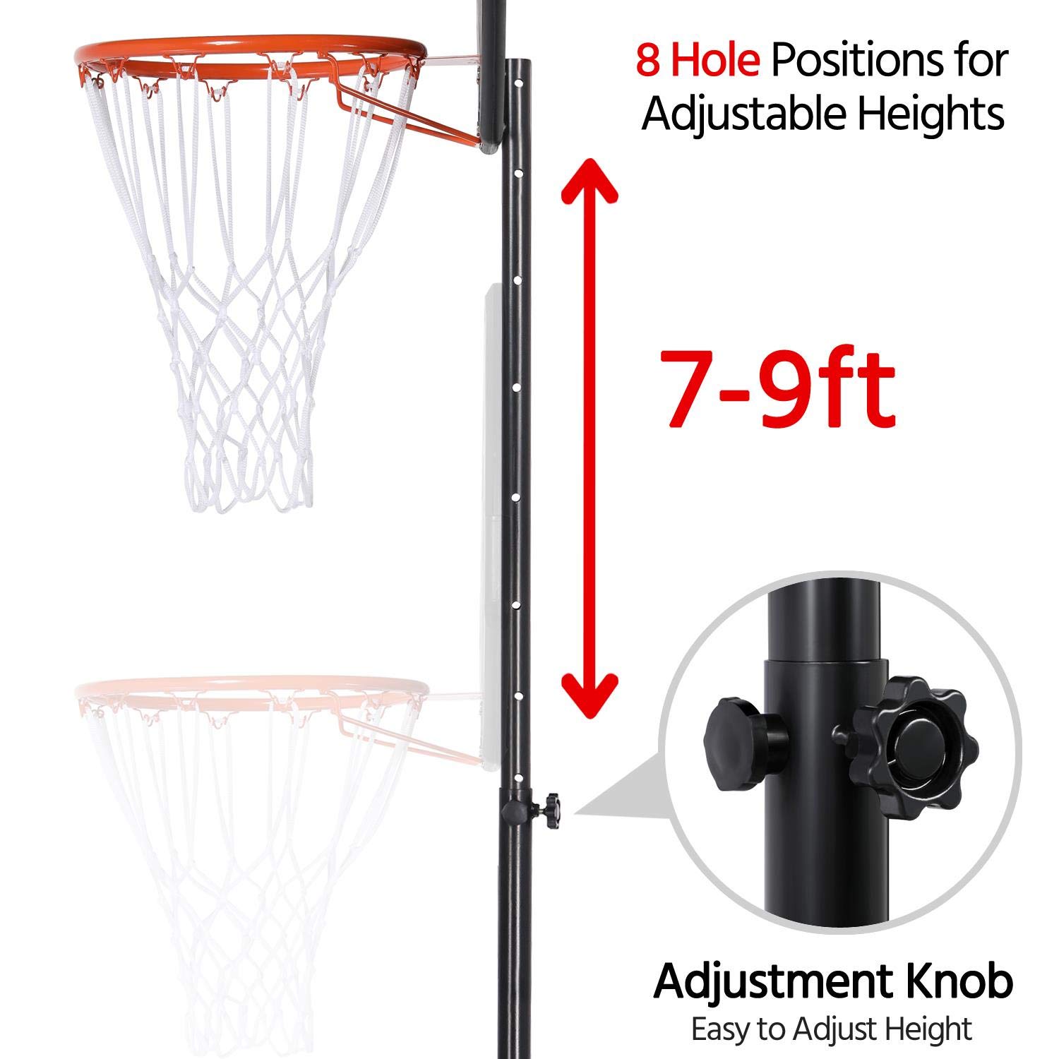 Yaheetech 32" Youth Portable Basketball Hoop 7-9ft Adjustable Height Basketball Stand Backboard System for Indoor Outdoor w/Wheels