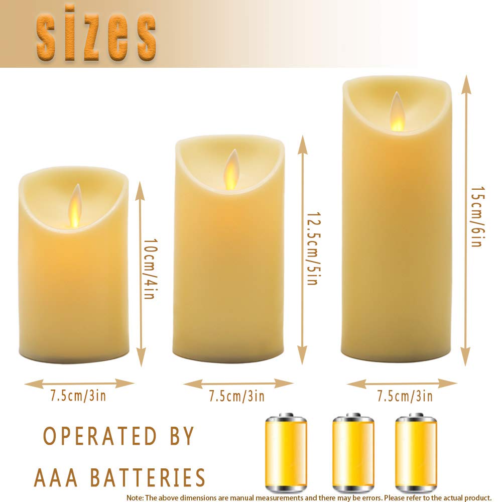 YASENN 3" LED Dancing Flame Battery Candles Flameless Candle Battery Operated 3D Moving Flame Candles Realistic Candles(4" 5" 6" Set of 3)