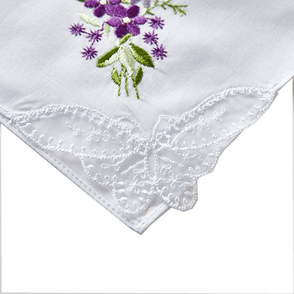 Women's 100% Cotton Handkerchief,Embroidery Hankies Pack of 6, White, One Size