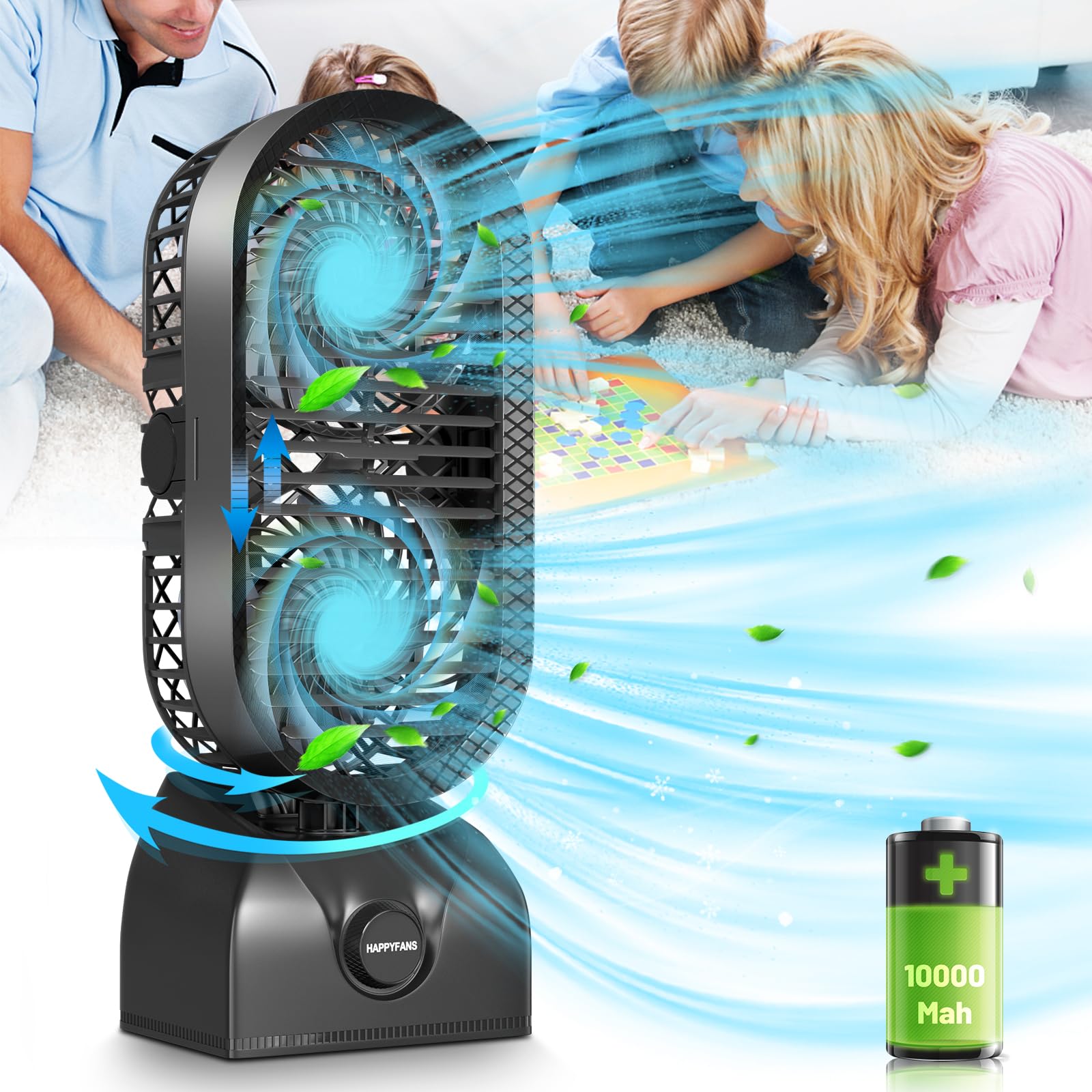 Small Tower Fan For Bedroom Desk, 10000mAh Rechargeable Oscillating Table Fan, Max Last 30Hrs, 11'' Portable Fan, 120° Oscillation for Powerful Circulation, Stepless Speed, Quiet for Home Bedroom