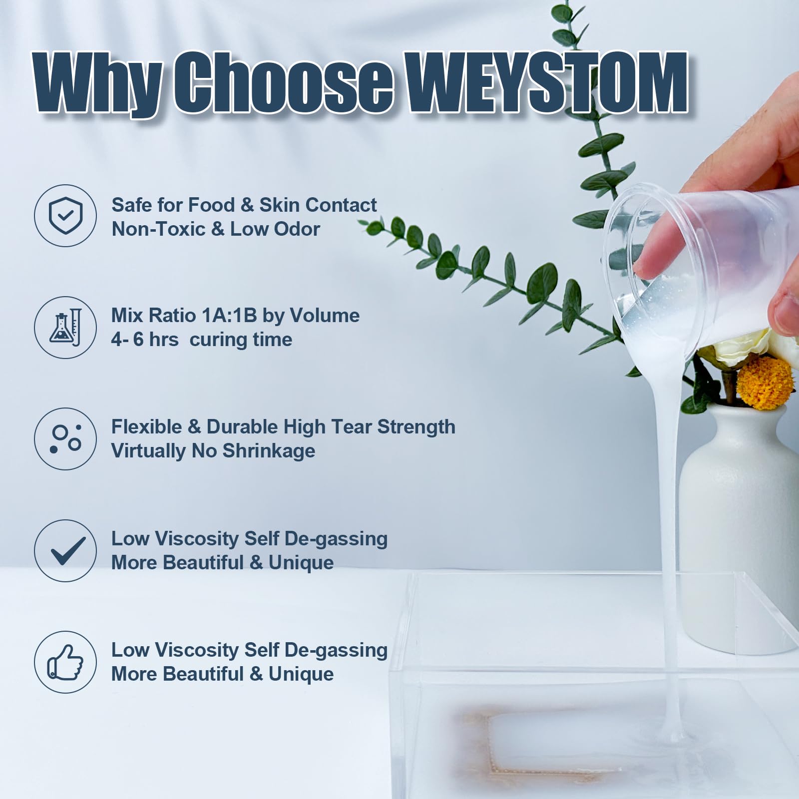 WEYSTOM Silicone Mold Making Kit, 20A Liquid Silicone Rubber 600ML/1.9LB, Fast Curing Mold Making Silicone, Translucent Mold Making Silicone - Mix Ratio =1A:1B