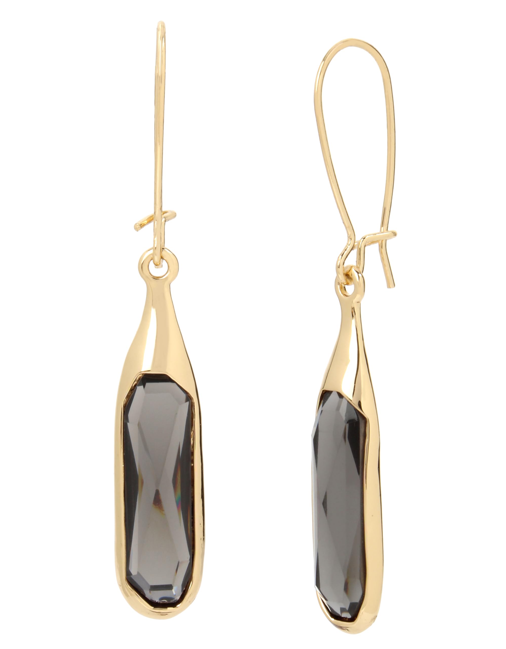 Robert Lee Morris "Set In Stone" Faceted Stone Long Drop Earrings (Black, Gold)