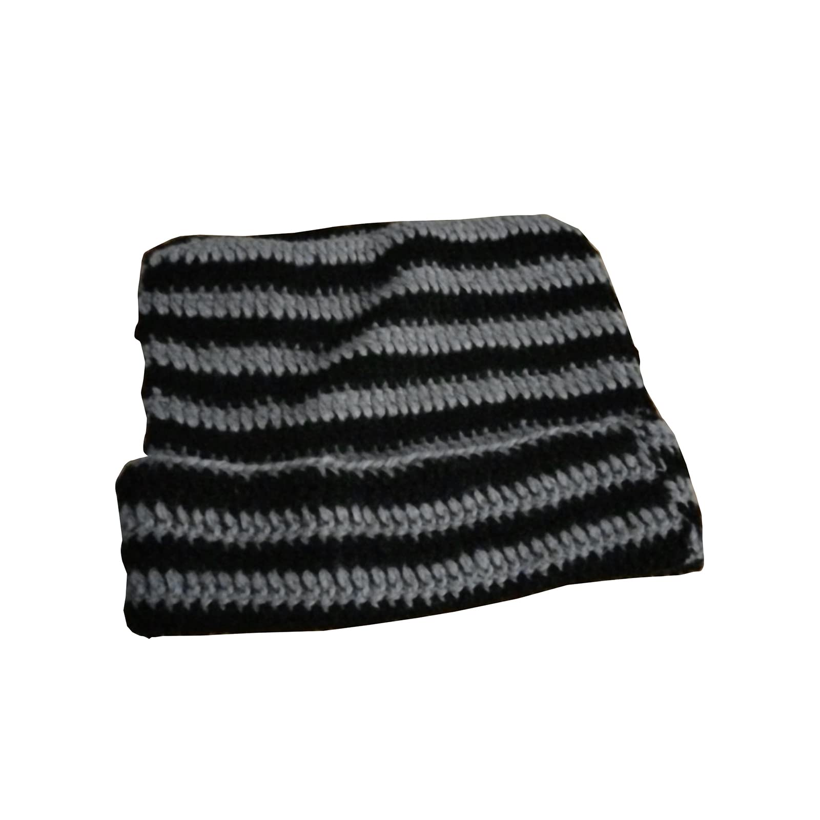 Women Striped Crocheted Beanie Hat Cat Ear Knit Hat Winter Warm Slouchy Skull Hat Y2k Funny Hats (Black Grey, One Size)