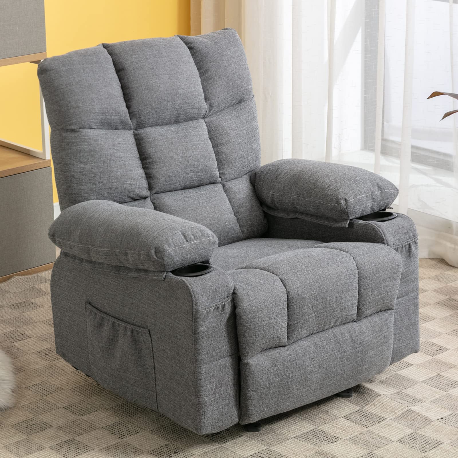 VON RACER Recliner Chair Rocking Chairs for Adults Oversized with 2 Cup Holders, USB Charge Port Soft Features a Manual Massage and Heat
