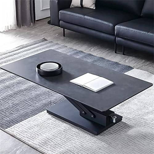 WFHTU 53" Black Sintered Stone Dining Table with Carbon Steel Lifting Shelf Adjustable Height