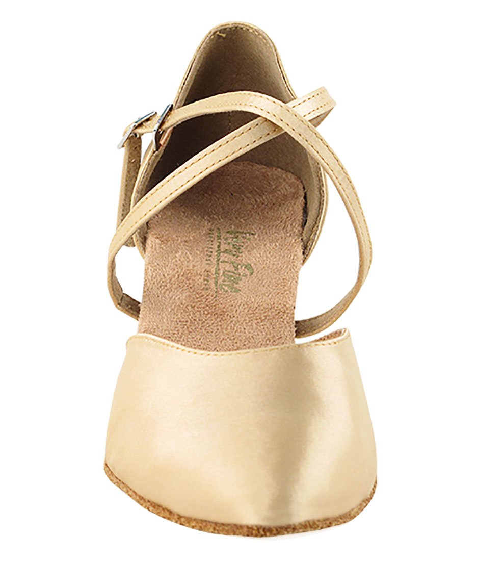 Very Fine Dance Shoes - Ladies Latin, Rhythm, Salsa, Waltz, Wedding Dance Shoes - 9691-2.5-inch Heel and Foldable Brush Bundle - Light Brown Satin - 8.5