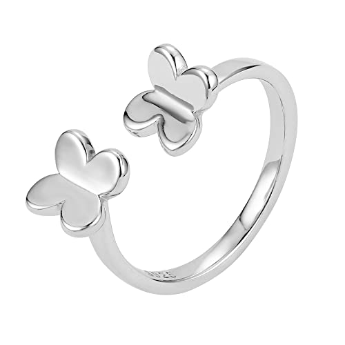 VUZALRANO S925 Sterling Silver Simple Butterfly Open Statement Rings Adjustable Double Flowers Promise Engagement Wedding Ring Wrap Cuff Finger Band Eternity BandsDaughter