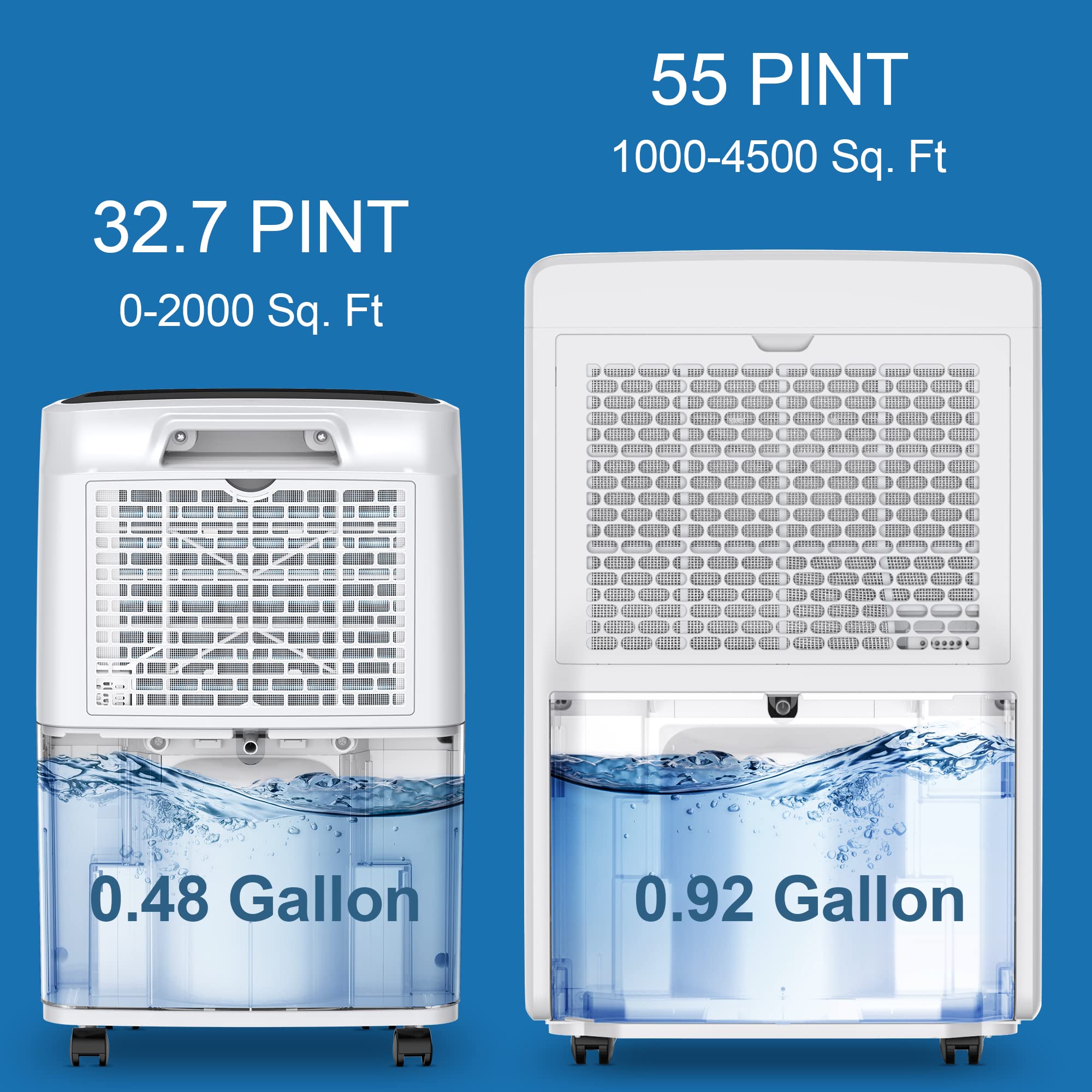 Yaufey 4500 Sq. Ft Home Dehumidifier for Basement and Extra Large Rooms, 55 pints Dehumidifier with Drain Hose, Water Tank and Reusable Air Filter