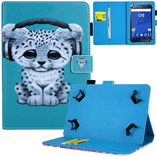 Universal Case for 7.0 Inch Tablet, Artyond Multi-Angle Viewing Stand with Card Slots Case for 6.8 inch Kindle Paperwhite 2021/Kindle Fire 7 2015-2022/Fire HDX7 and More 7 inch Tablet, Snow Leopard