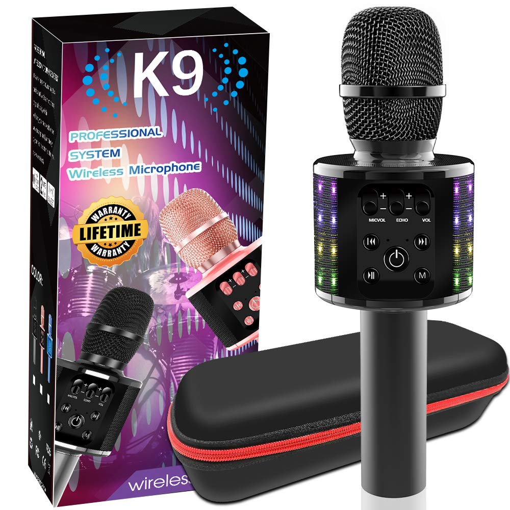 Wireless Bluetooth Karaoke Microphone for Adults Kids with Controllable Led, Bluetooth Microphone with Dual Sing, Bluetooth Microphone Karaoke Best Gift for Family on Christmas/Birthday