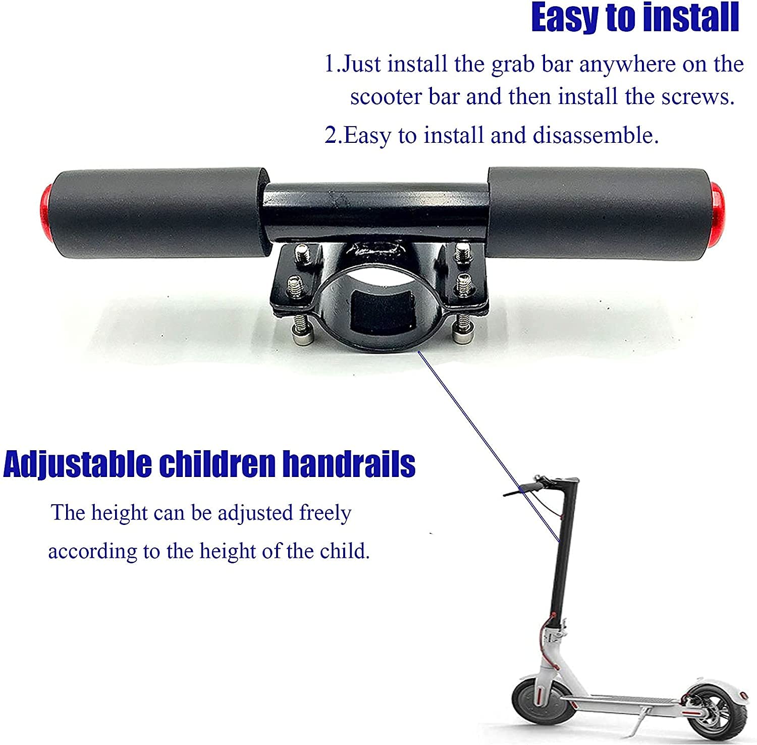 WELLSTRONG Kid Safe Handle Adjustable Grips Bar with Warning Light Replacement for Ninebot Segway ES1 ES2 ES3 ES4 Electric Scooter Children's Handrail - Black