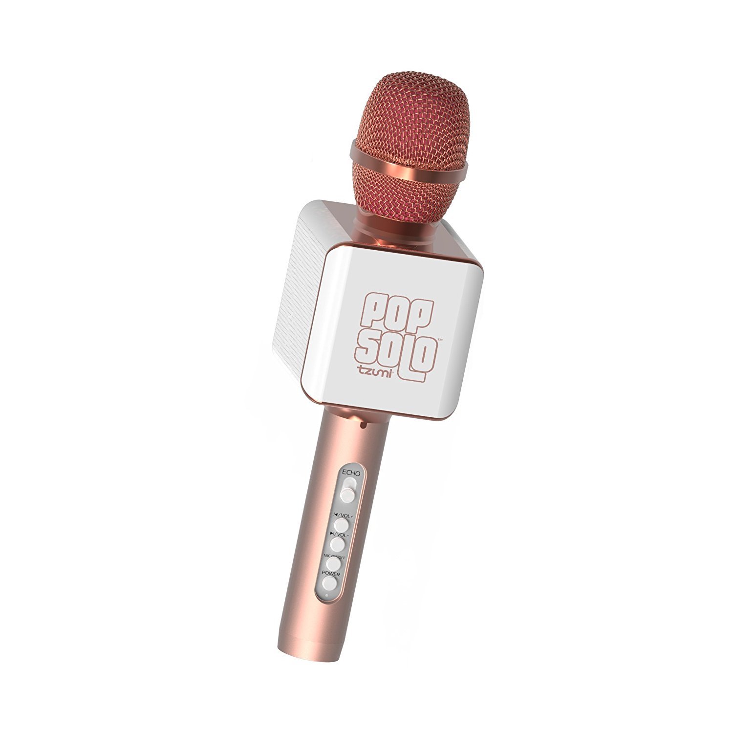 Tzumi PopSolo Professional Bluetooth Karaoke Microphone and Voice Mixer with Smartphone Holder β Great for Kids and Parties β Rose Gold
