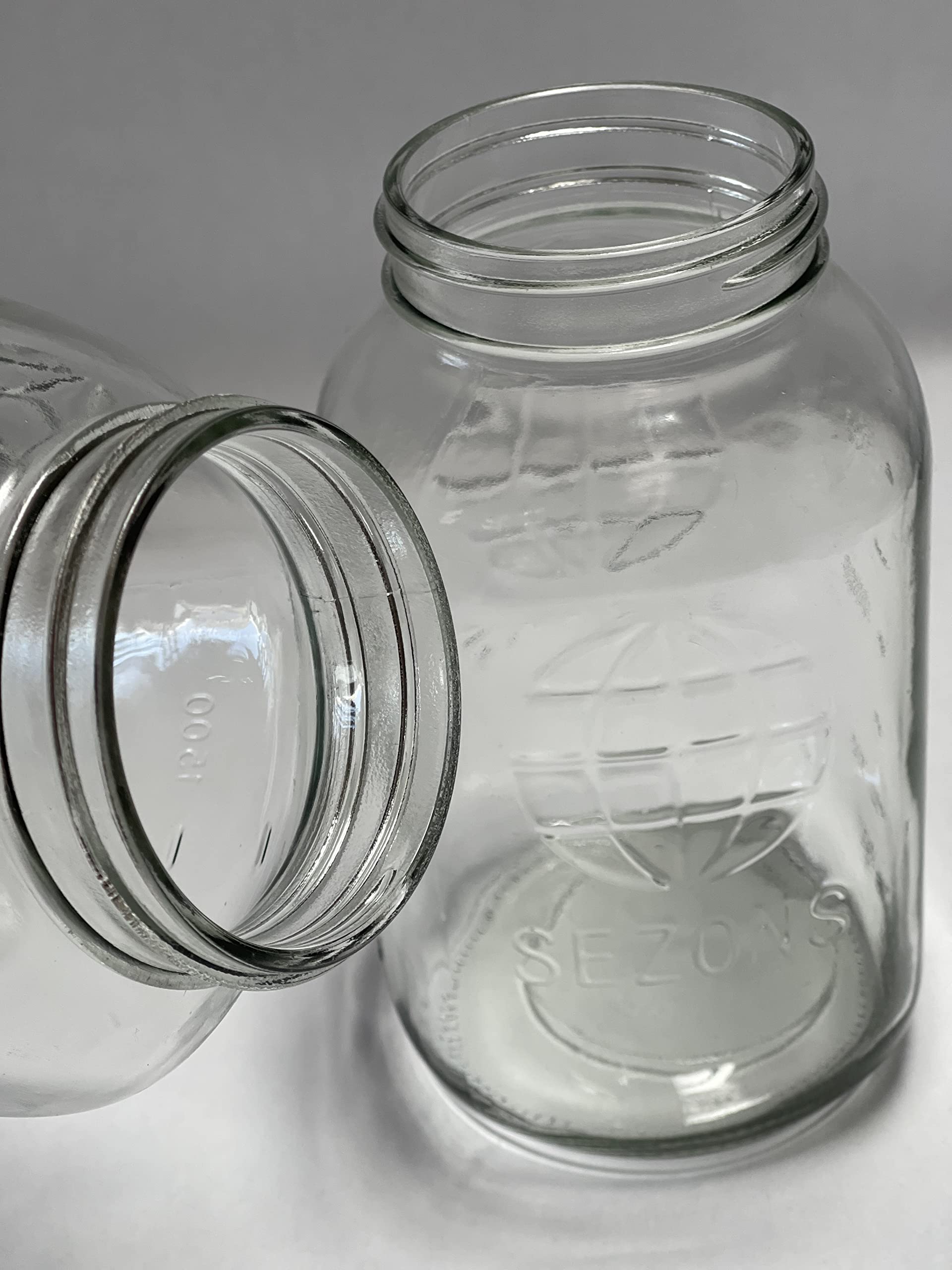 SEZONS 64 ounce (2 Liter) 1/2 gallon Mason Jar wide mouth Food Grade - 2 pack set