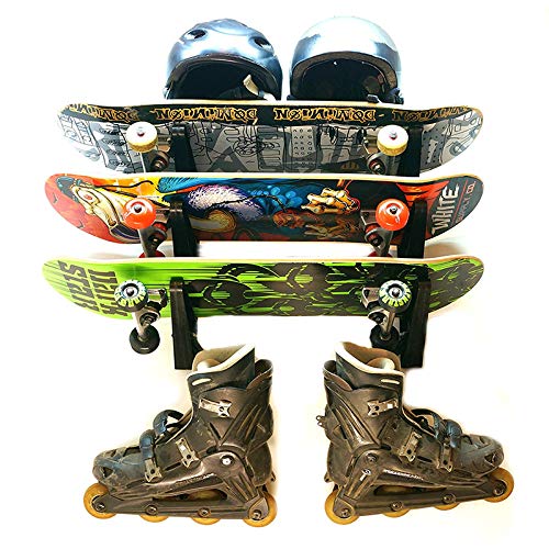 Yamto Skateboard Rack Skate Hanger Ski Boards Scooter Rack Display Wall Mount Stand Home Garage Storage Rack Wall Mount for Longboard Black 1 Pair