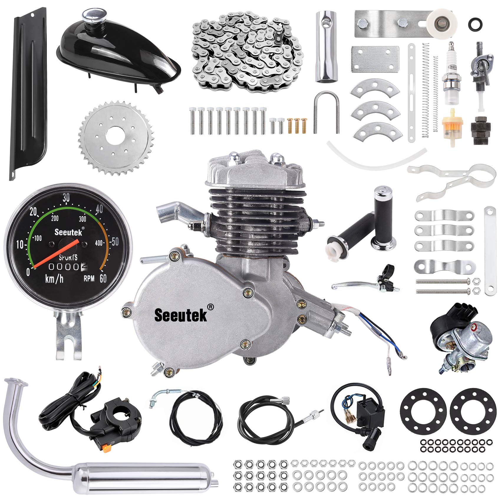 Seeutek PK80 80cc Bicycle Engine Kit 2 Stroke Gas Motorized Bike Motor Kit Upgrade with Speedometer