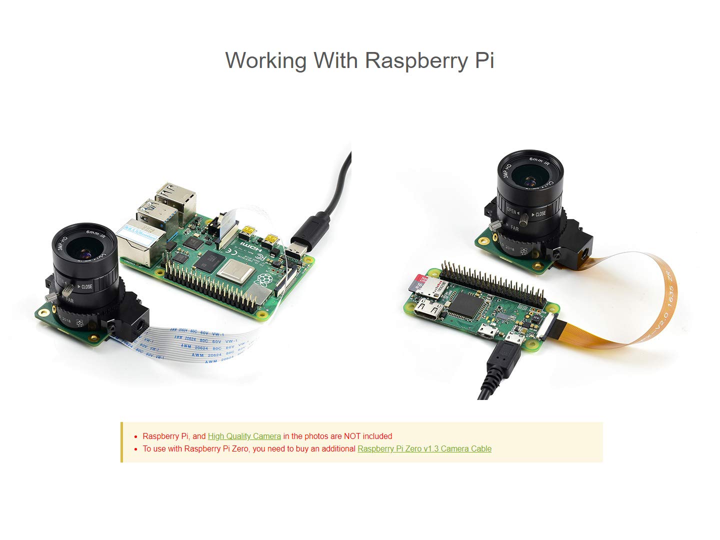 Waveshare Industrial Wide Angle Lens with 6mm Focal Length 63° Field Angle and CS-Mount Compatible with Raspberry Pi HQ Camera