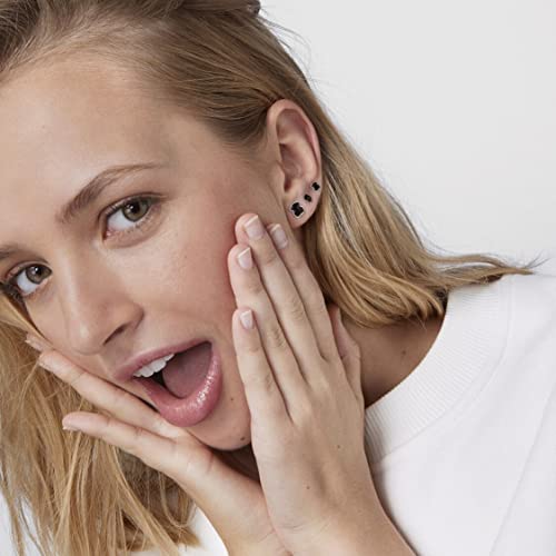 TOUS Sterling Silver with Onyx Earrings for Women with Bear Motif, Size: 7mm. Color Collection