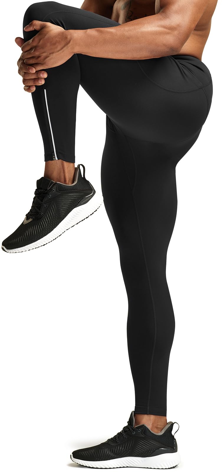 TSLA Men's Thermal Running Tights, Fleece Lined Compression Cycling Pants, Winter Cold Weather Leggings with Zipper Pocket, Running Tights Dark Grey, Medium