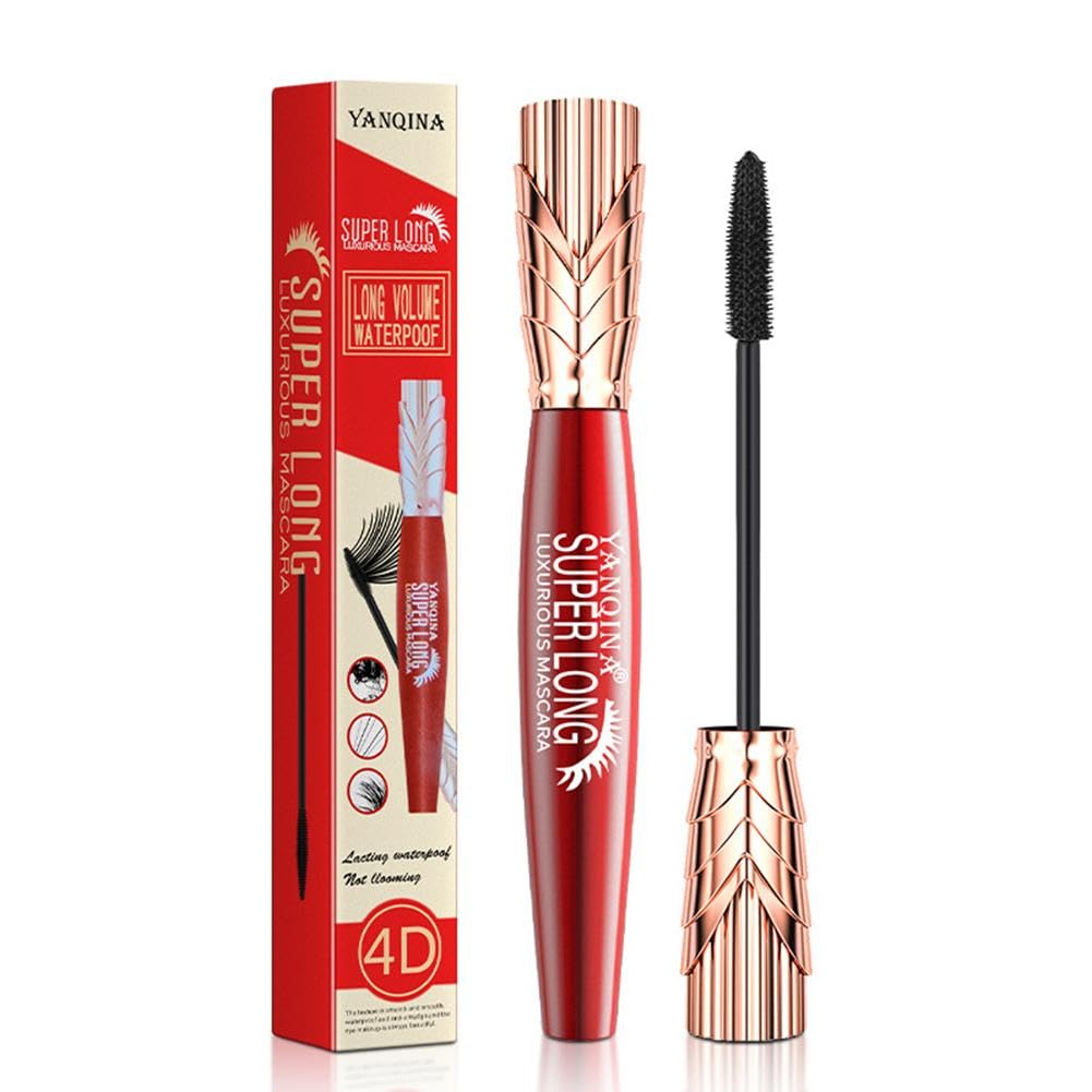 Yanquina Mascara, 4d Waterproof and Sweat Proof Mascara, Quick-Drying, Long-Lasting, Smudge-Proof 2 in 1 Black Mascara