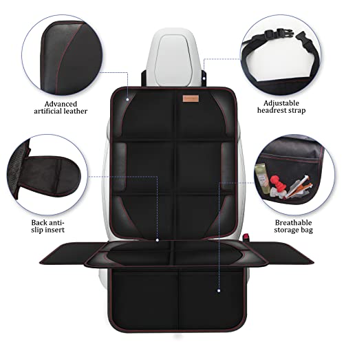 Spotmart Car Seat Protector Covers - for Child Carseat mat 600d Fabric Waterproof Non Slip Thickest Padding with Storage Pockets Durable Cushion Protectors Large Size Prevent Dirt (Black Red Line 2)