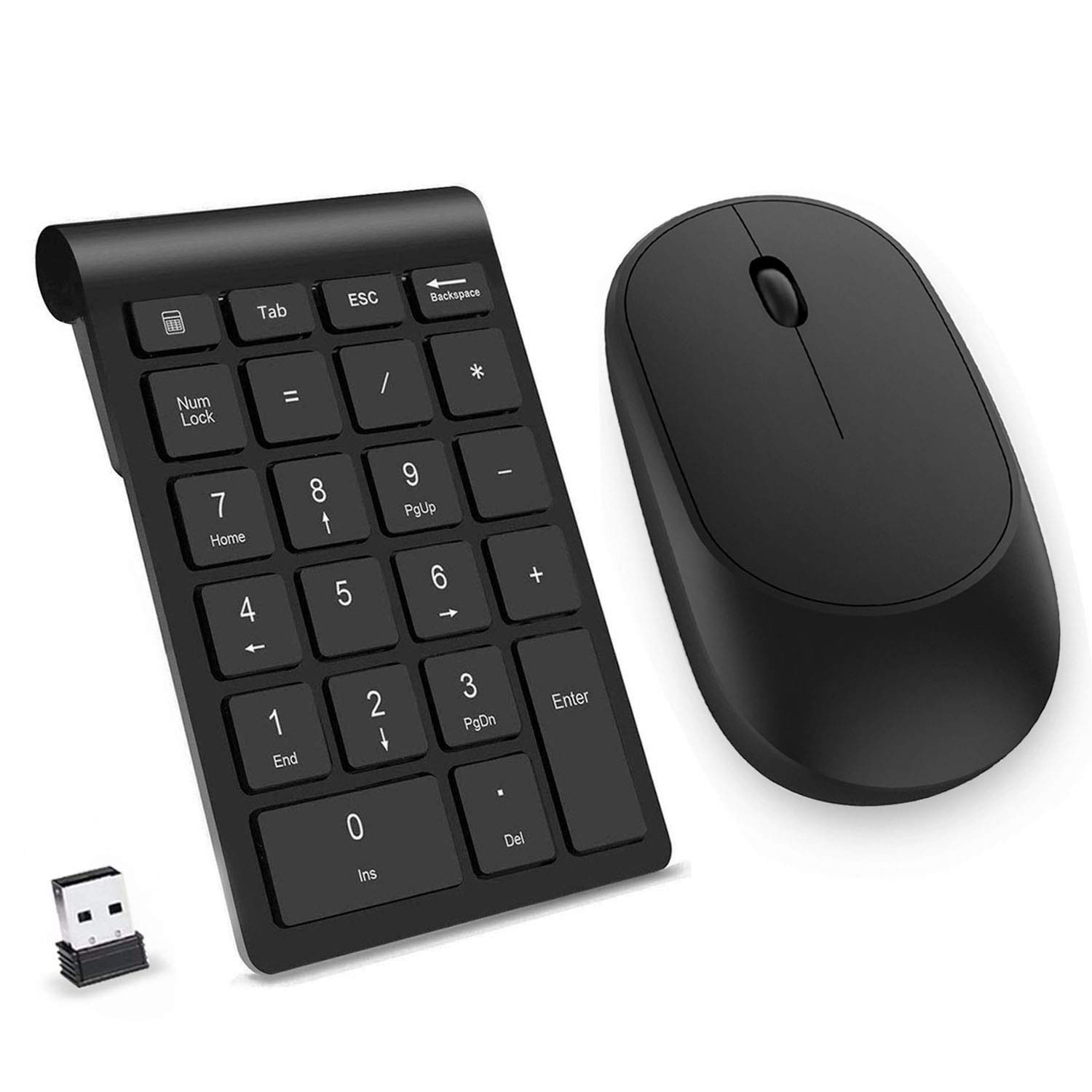 Wireless Number Pad and Mouse Combo, Acedada Portable Ultra Slim 2.4GHz USB Wireless Numeric Keypad and Mouse Set for Laptop, Notebook, Desktop, PC Computer - Black