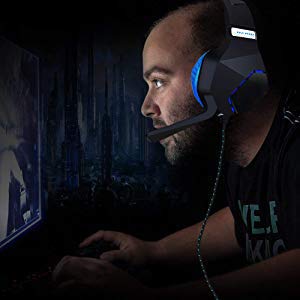YSSHUI PC Gaming Headset for PS4 Xbox One, Onikuma 3.5mm Stereo USB LED Headphones with Omnidirectional Microphone, Volume Control for Computer Laptop Mac Playstation 4 Black + Blue