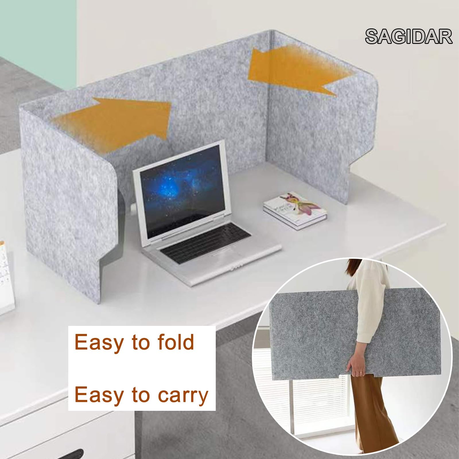 SAGIDAR Desk Barrier Polyester Fiber, Sound Absorbing, Sneeze Guard Desk Divider, Desktop Privacy Panel 60/80/100cm, Office Divider Partition Folding, No Installation Required