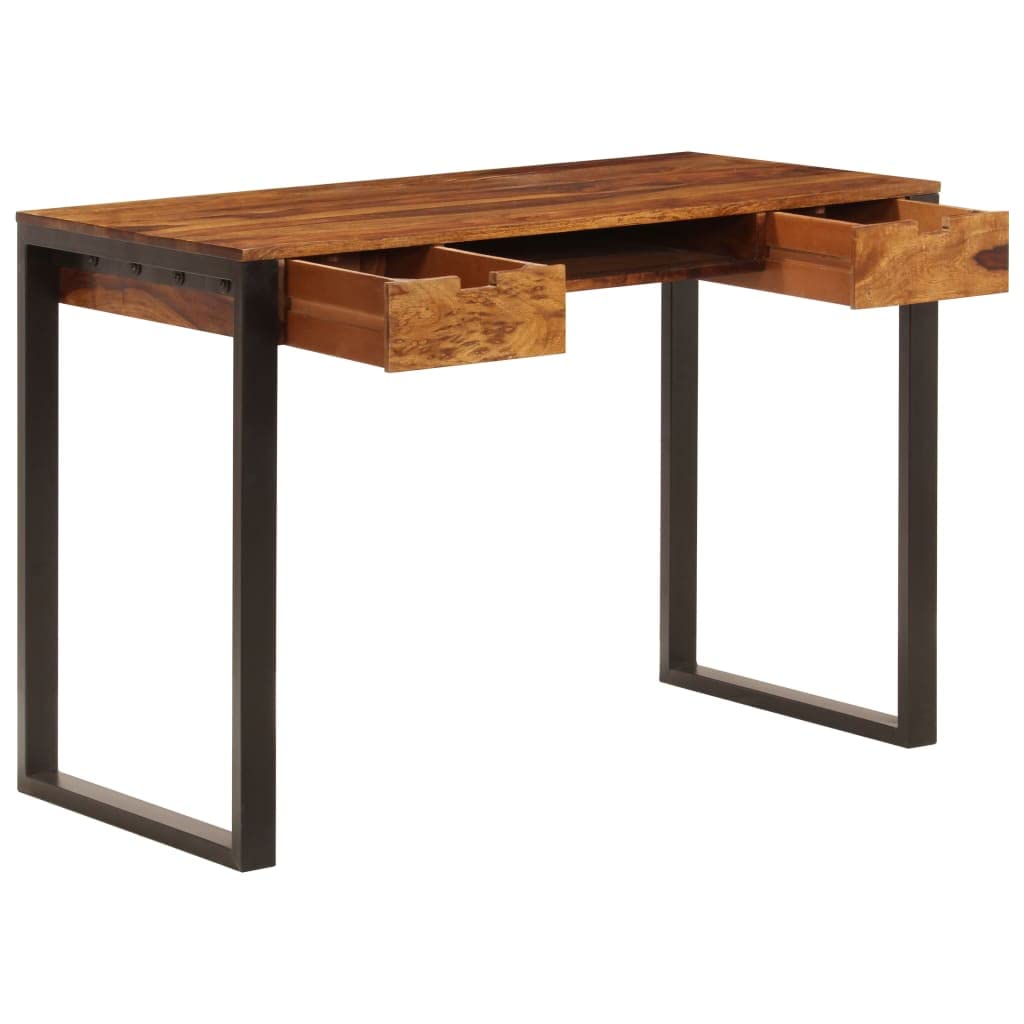 Retro Wooden Desk Computer Desk, with 2 Drawers and Keyboard Shelf, Durable Standing Desk Gaming Desk, Console Table Side Table Home Office Desk Writing Table, 43.3" x 21.7" x 30.7", Brown