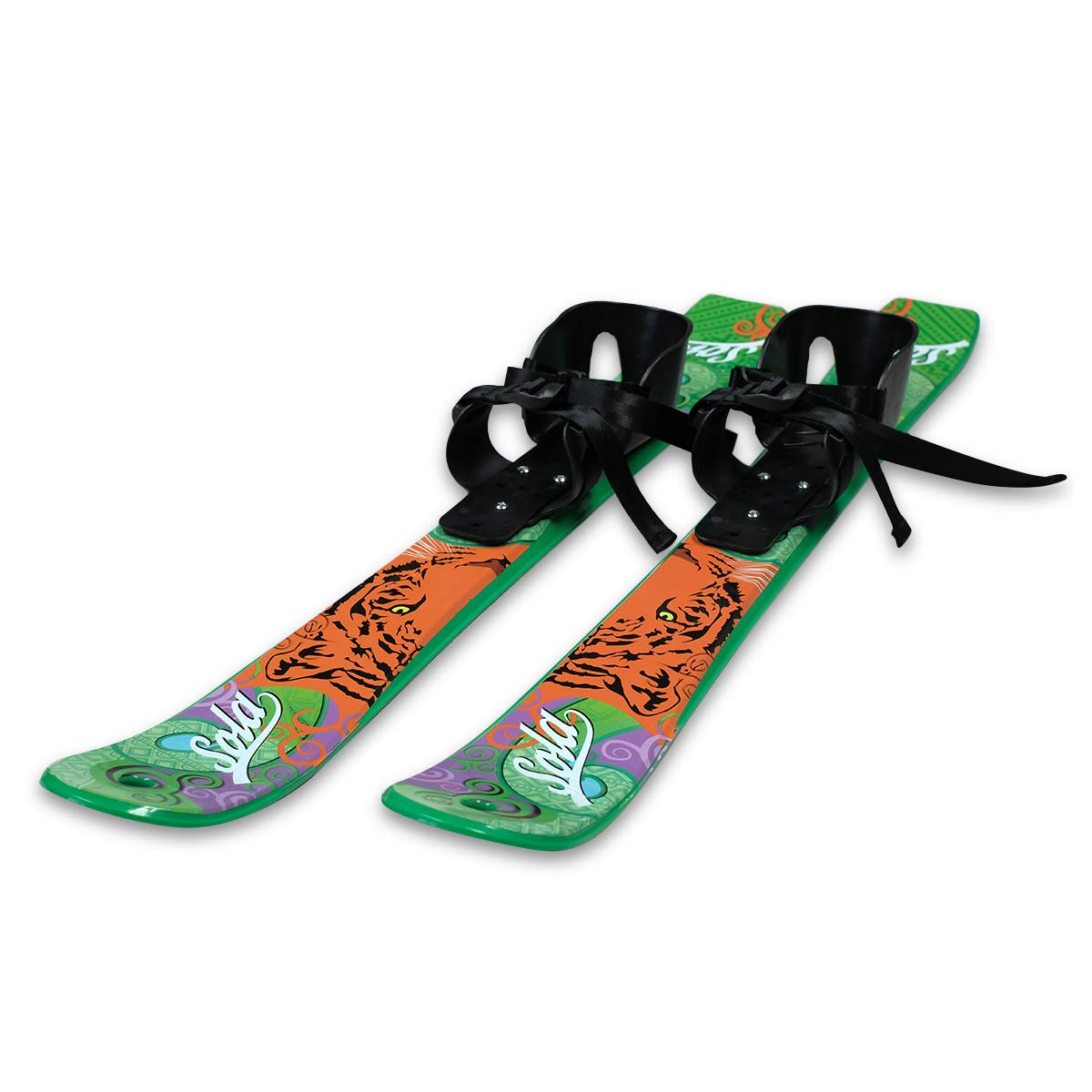 Sola Winter Sports Kid's Beginner Snow Skis and Poles with Bindings Age 3-4 (Tiger)