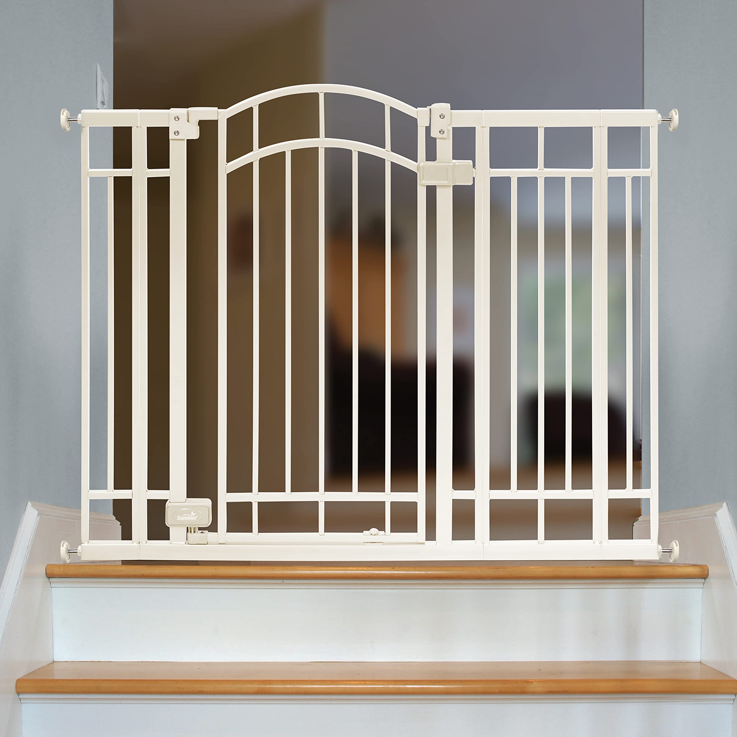 Summer Infant Multi-Use Decorative Extra Tall Safety Pet and Baby Gate,28.5'-48' Wide, 36' Tall,Pressure or Hardware Mounted, Install on Wall or Banister in Doorway or Stairway,Auto Close Door -Beige