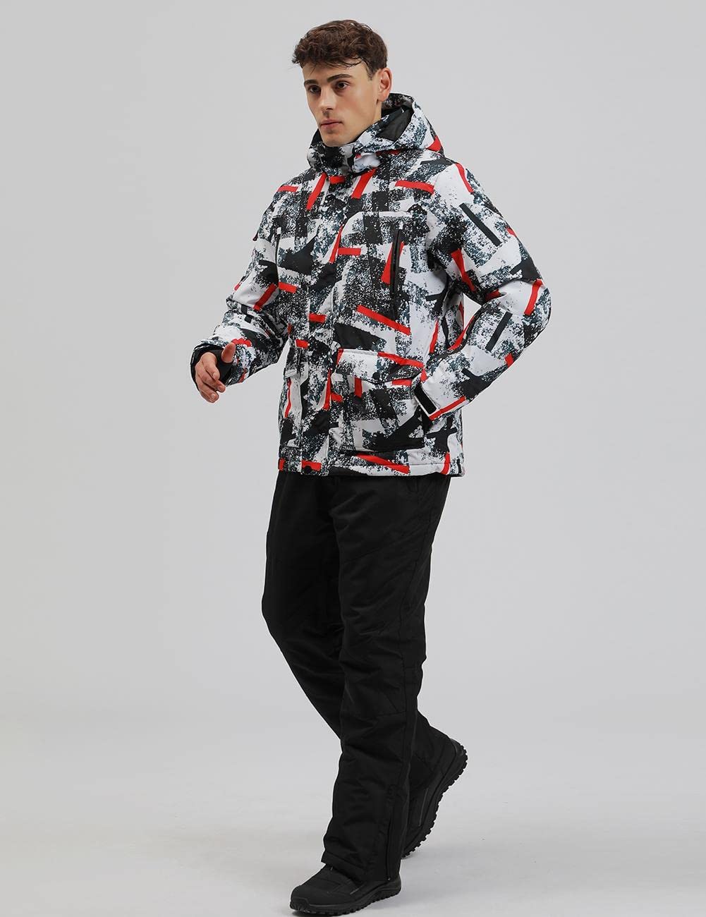 YEEFINE Men's Ski Suit Waterproof Snow Suits Two Piece Snowboard Jacket and Pants Set Outdoor Windproof Snowsuit Winter Warm Snow Coats(HBT+Black, L)