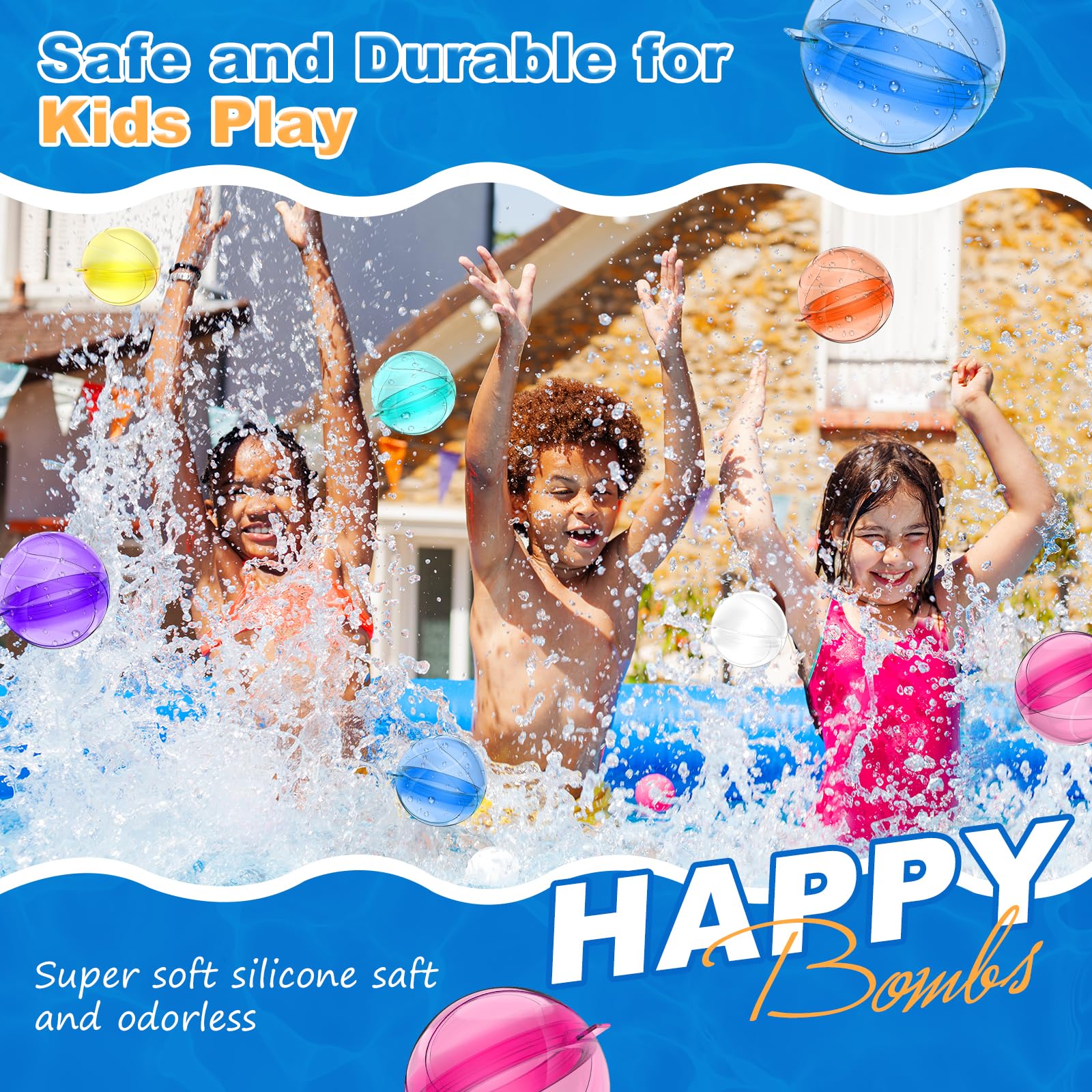 Reusable Water Balloons for Kids Adults Outdoor Activities Self Sealing Quick Fill Water Balloons Silicone Water Bombs with Mesh Bag,8 Pack