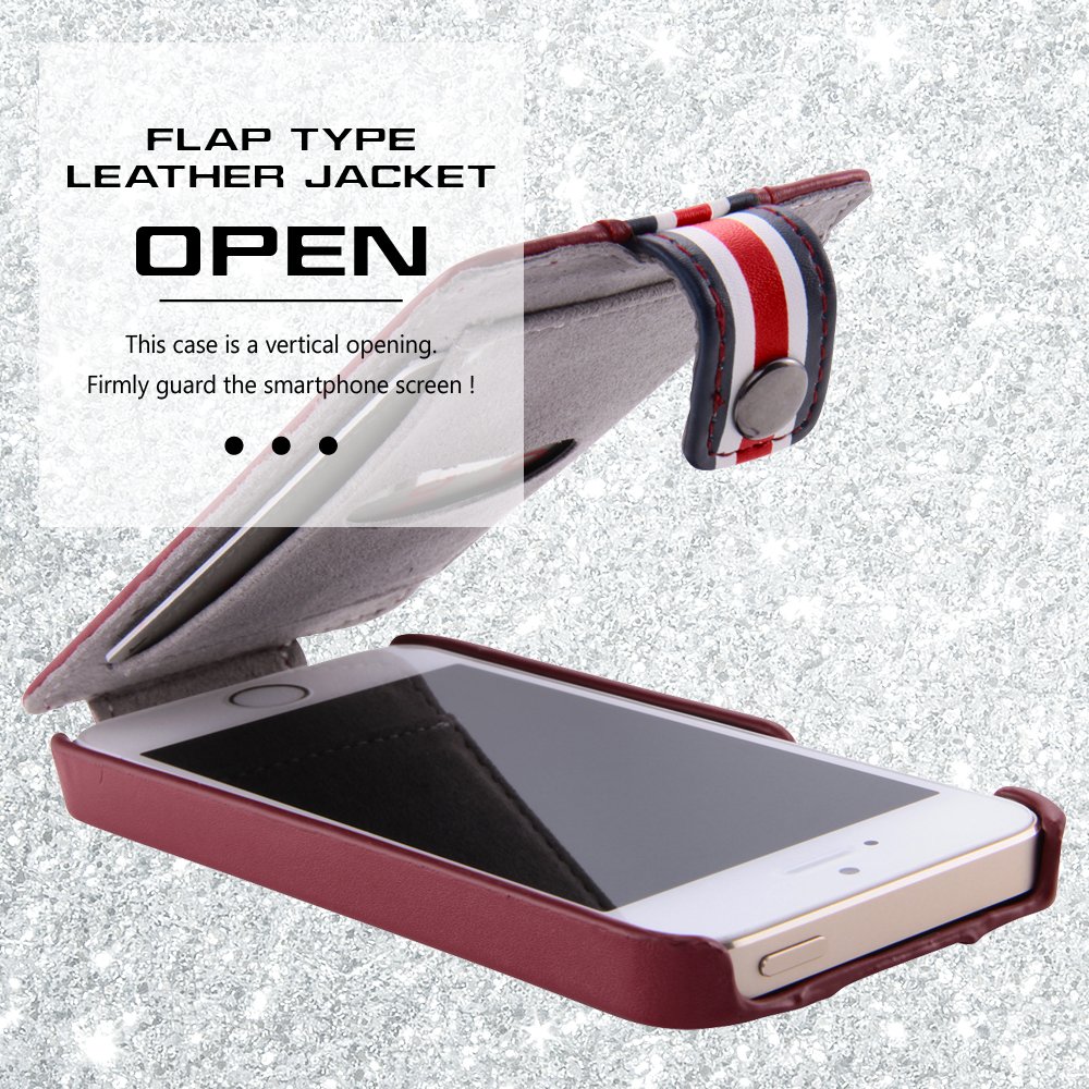 Synthetic Leather Flap Style Case for iPhone 5 (Red/Red Navy Line)
