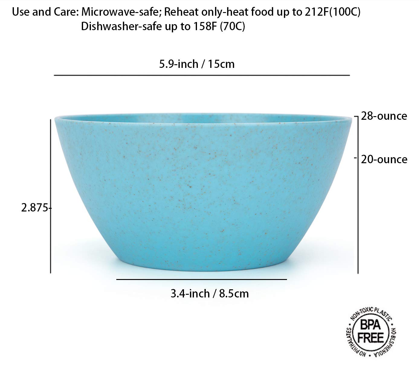 Yalin Wheat Straw Lightweight PP Bowls,28 OZ Unbreakable Cereal Bowls,for Rice and Soup,Dishwasher and Microwave Safe(Multi Color) (Set of 8)