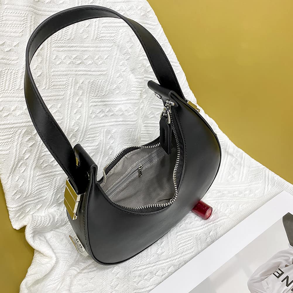 Women Underarm Purse Leather Small Shoulder Bag Crescent Hobo Bag Y2k Handle Dumpling Handbag with Zipper