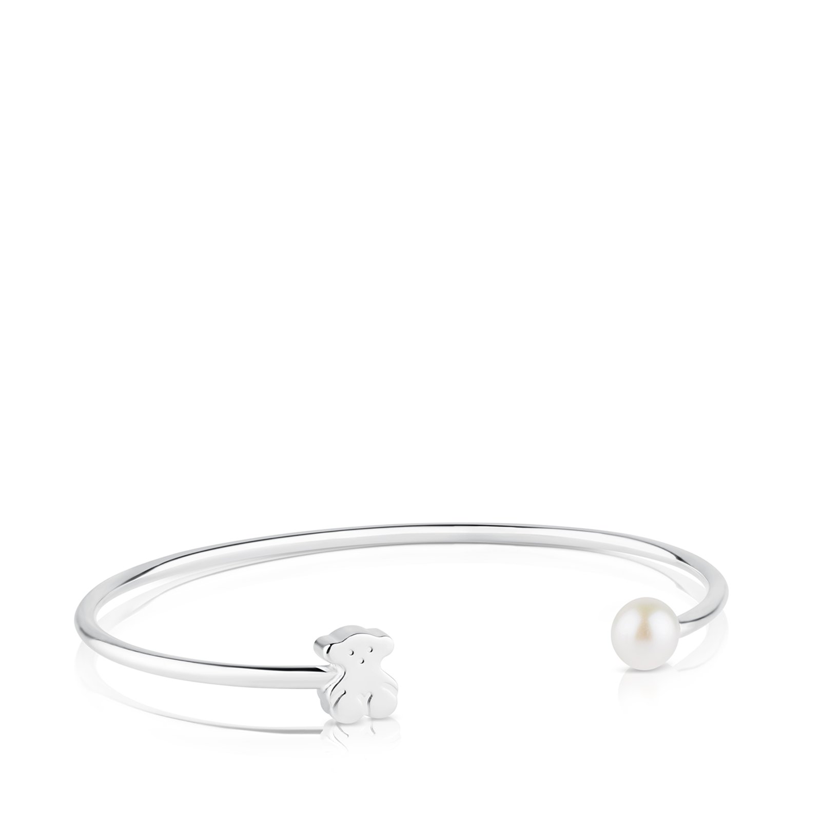 TOUS Sterling Silver Bangle for Women with Pearl & Bear Motif, Pearl Size 0.65 cm. Sweet Dolls Collection